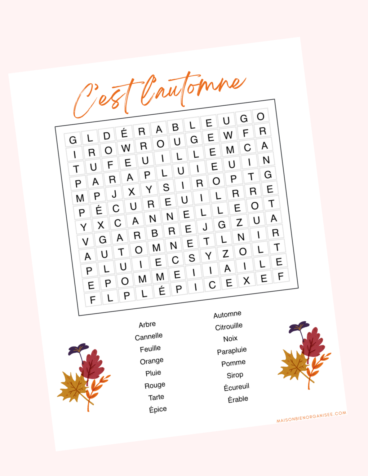 Mots cachés spécial automne - Maison Bien Organisée